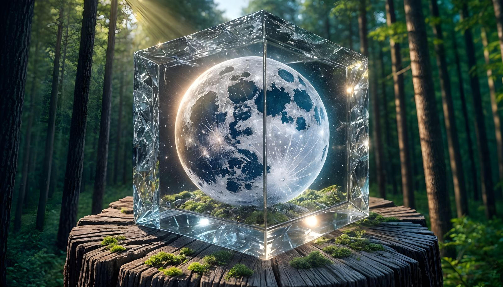 Celestial Cubes - Majestic Glass Cube Radiates Lunar Glow in...