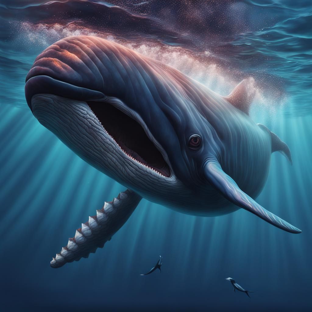 spermwhale (Physeter+macrocephalus) diving in deep ocean - AI Generated ...