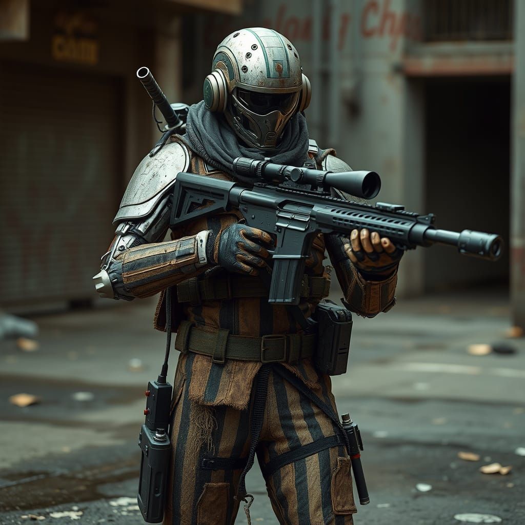 Realistic photo of an elite cyborg Soldier, skin and metal, wearing ...