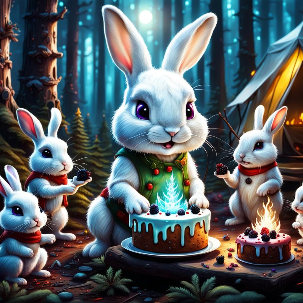 Cute White Rabbits Birthday. - AI Generated Artwork - NightCafe Creator