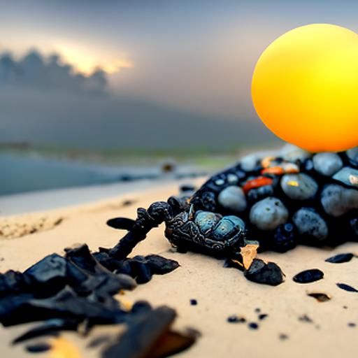 at sunrise, a baby turtle hatches on the beach - AI Generated Artwork ...