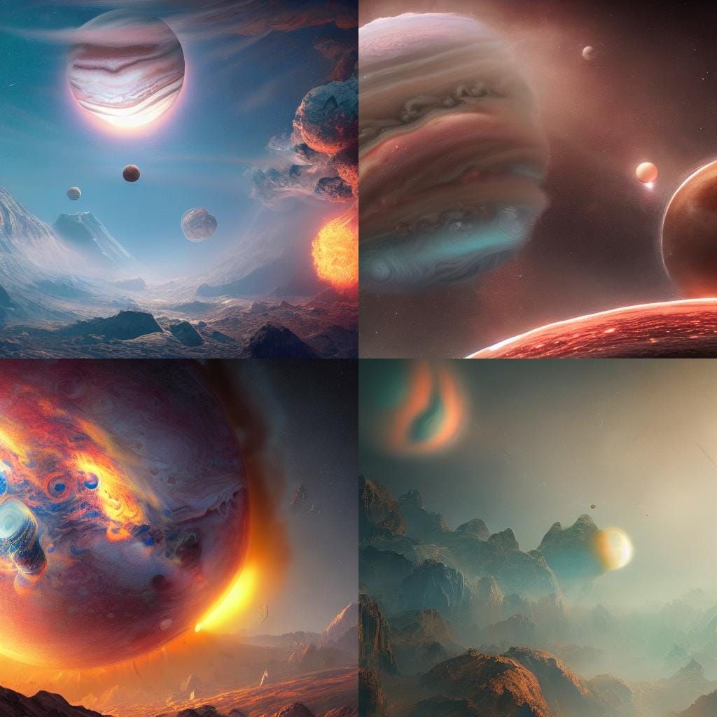 explode of jupiter with its' moons - AI Generated Artwork - NightCafe Creator