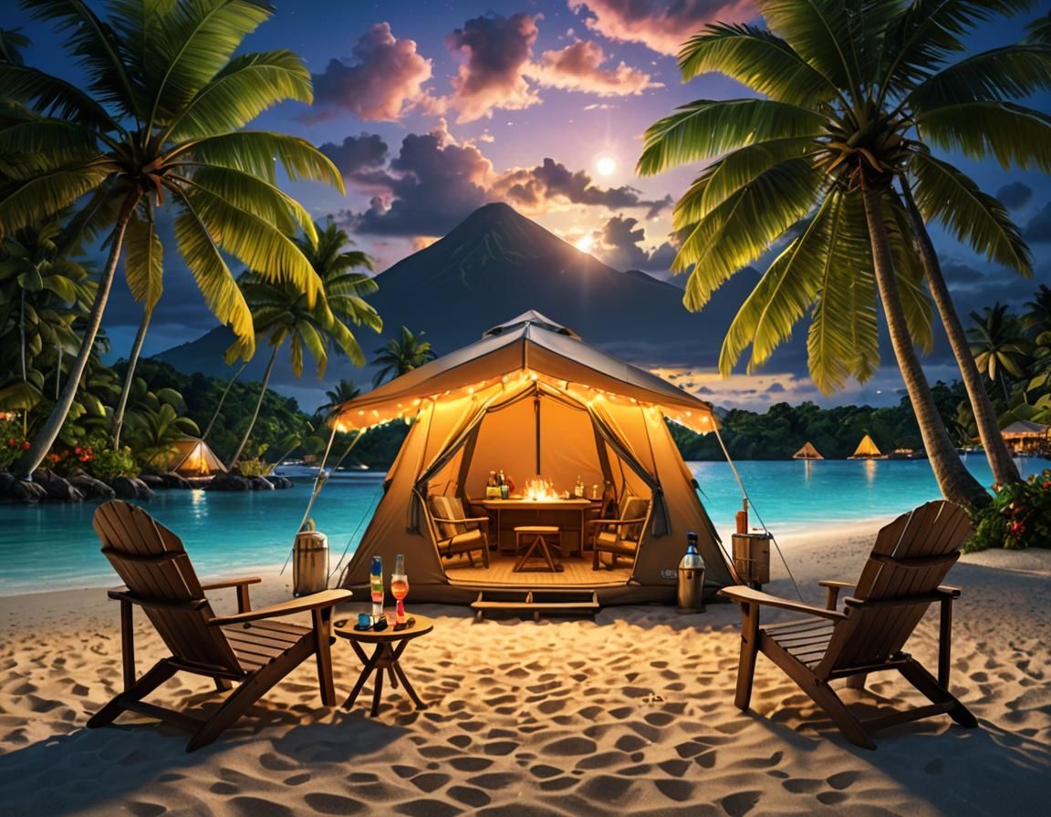 The Perfect Camping Setup: Tropical Beach Lagoon - AI Generated Artwork ...