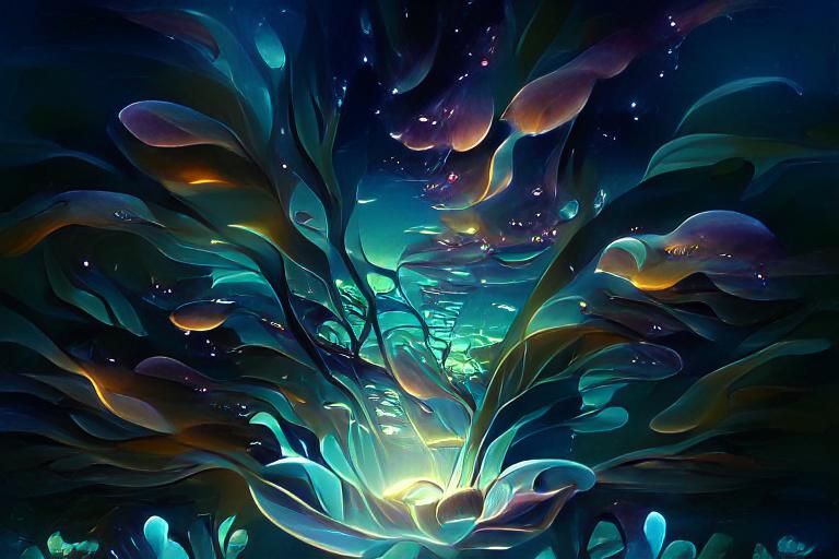 swirly alien algae bloom, bioluminescent kelp - AI Generated Artwork ...