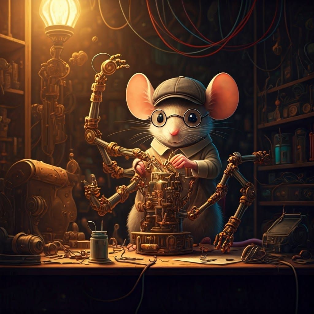 L’inventor - Steampunk Mouse Inventor in Whimsical Workshop