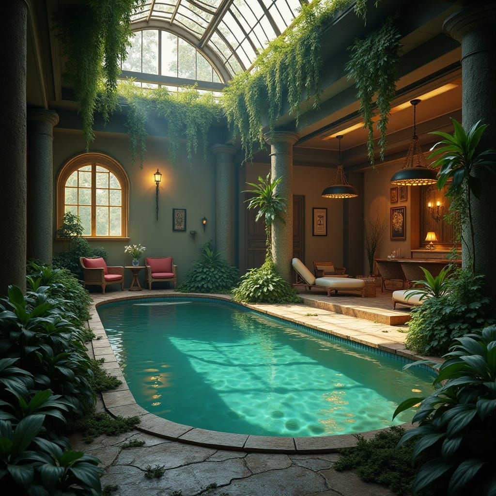 Rustic Mansion Pool - Ethereal Oasis Within a Rustic Mansion
