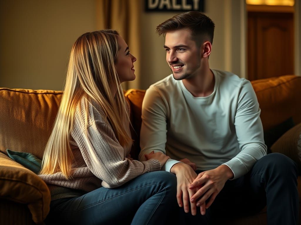 Couch - Intimate Moment on a Worn Couch