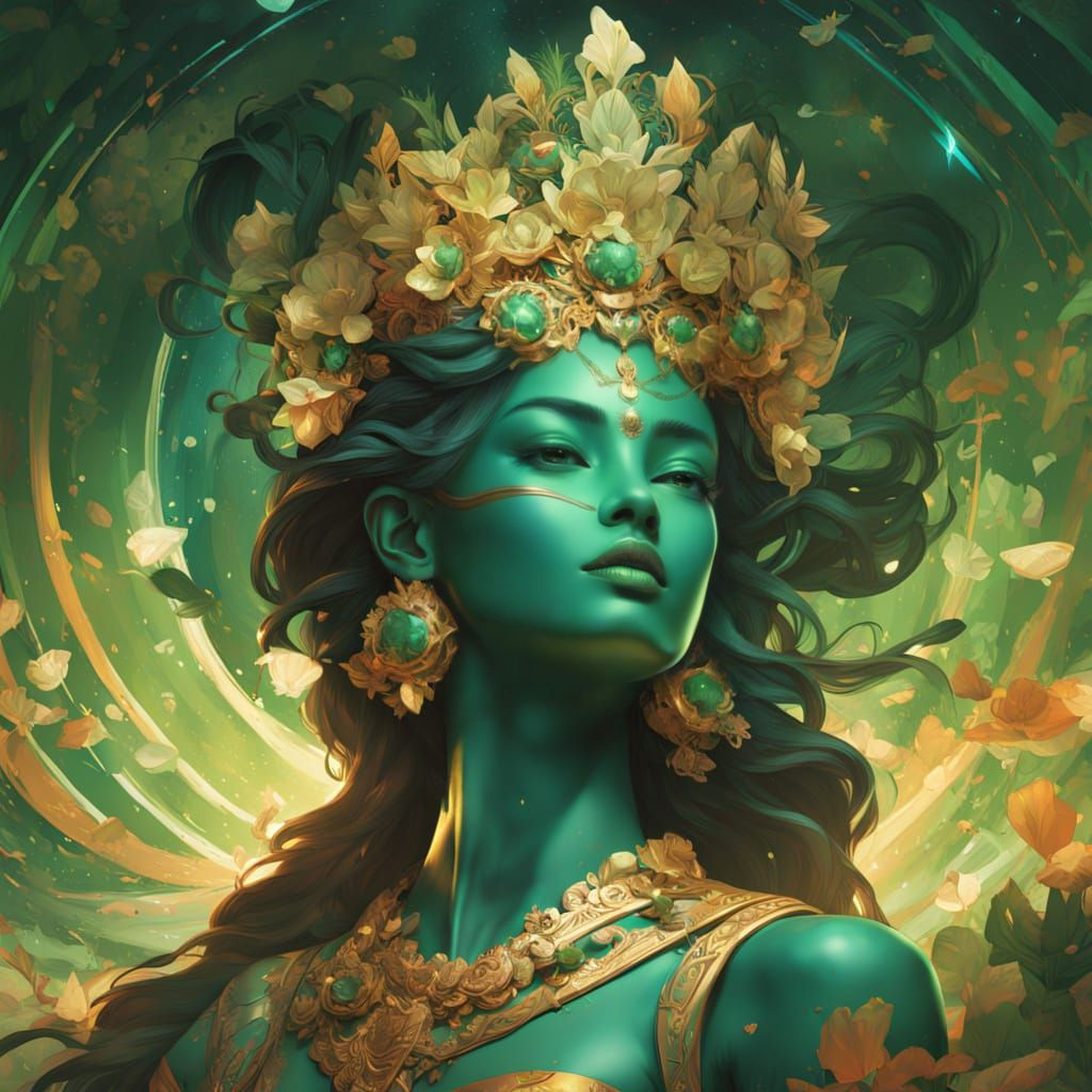Emerald Goddess of the Cosmos Dances in Celestial ... - AI Art