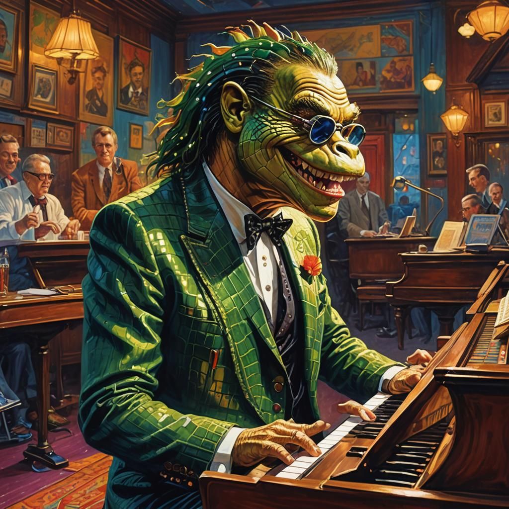 Elton John as Crocodile Rocker in Vibrant 1950s-In... - AI Art