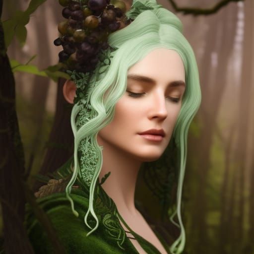 Beautiful Celtic priestess dressed in green velvet dress, in a mystical ...