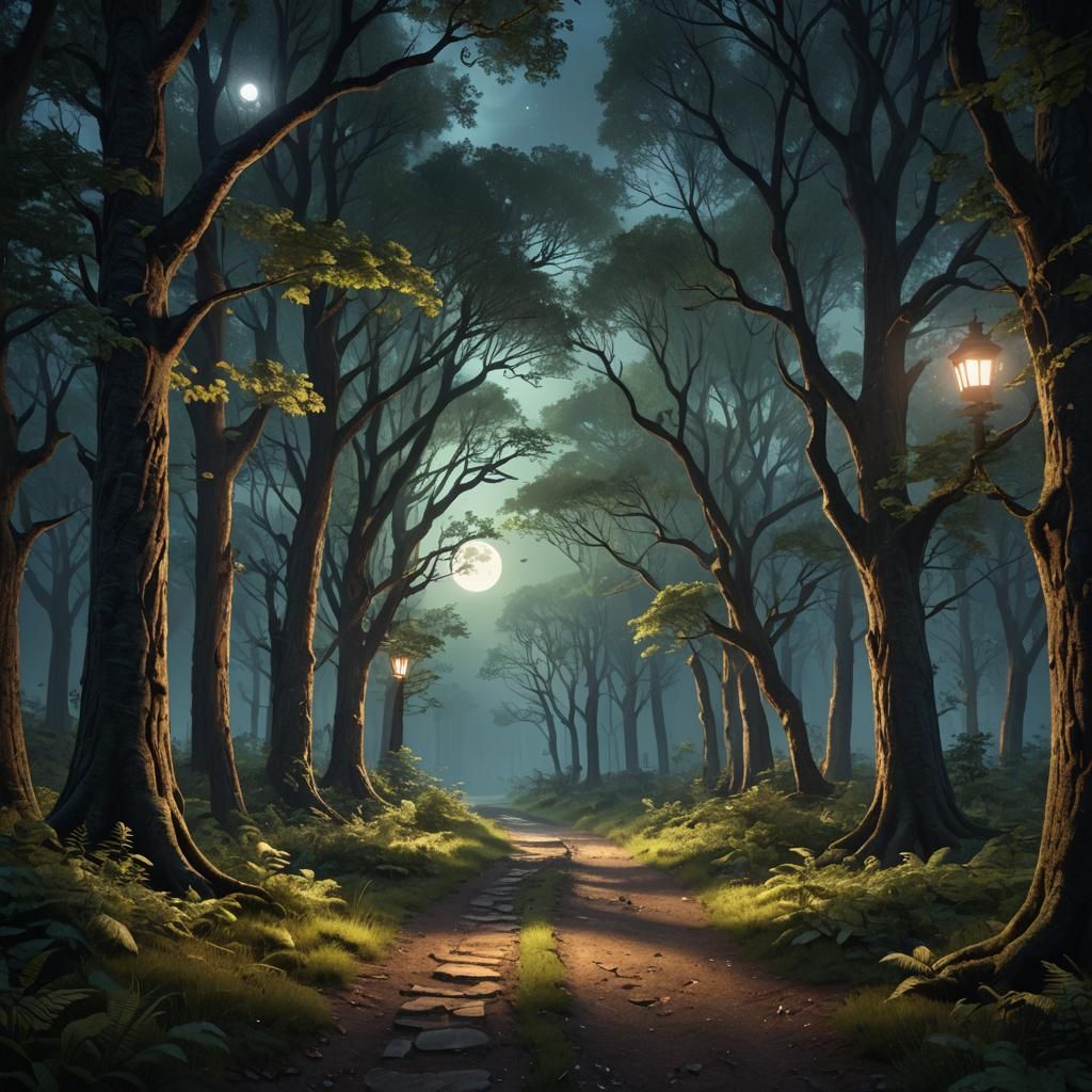Moonlit path - AI Generated Artwork - NightCafe Creator