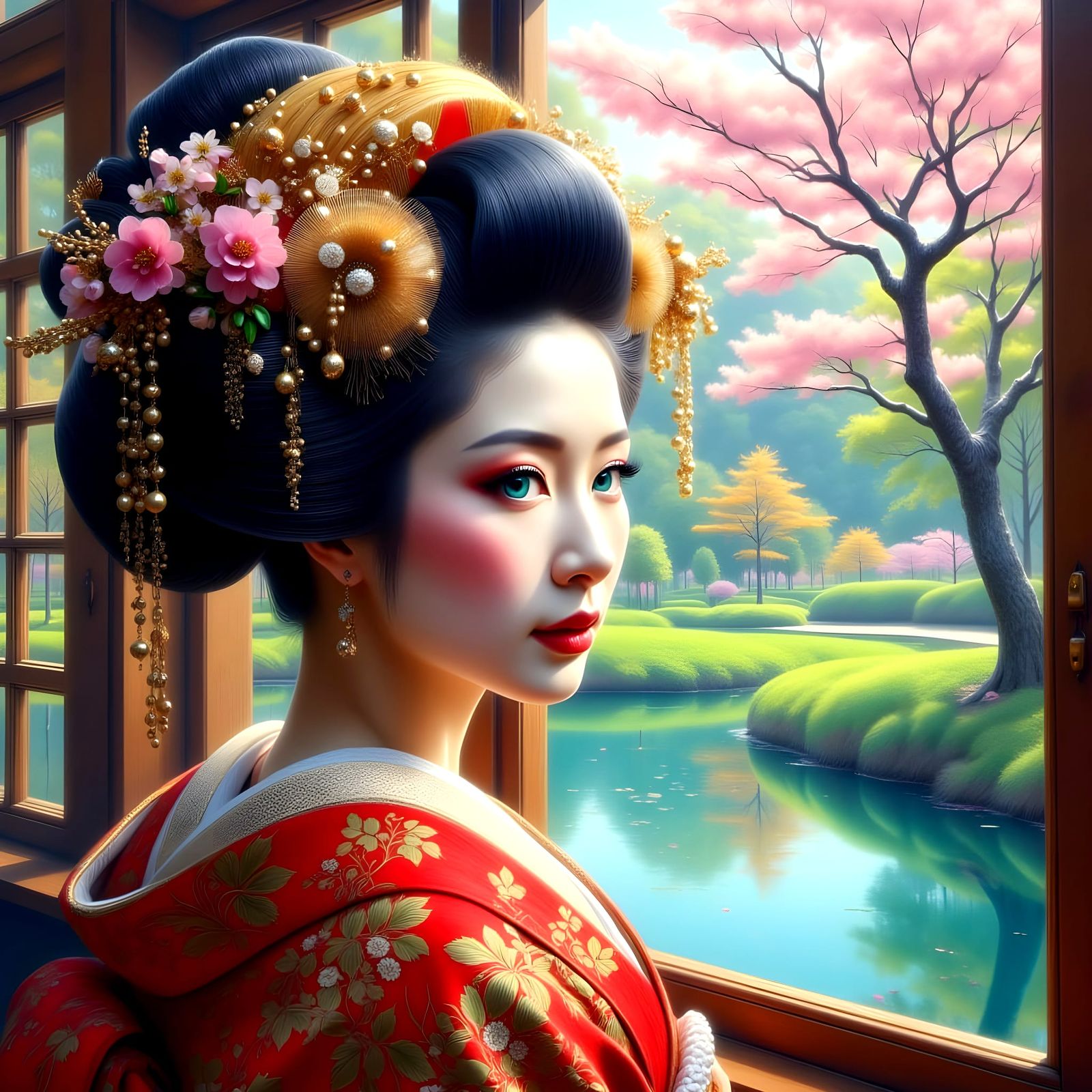 Elegant Geisha in Soft Oil Painting Light - AI Art