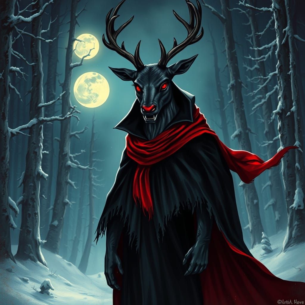 Gothic Rudolph Illuminates Dark Fantasy Landscape - AI Art