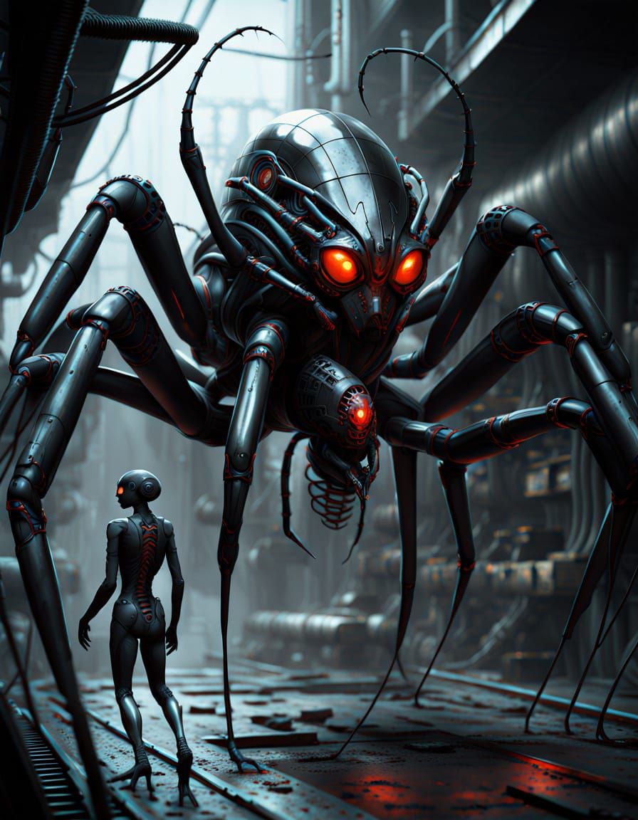 Futuristic Robot Inspired by Redback Spider, in Da... - AI Art