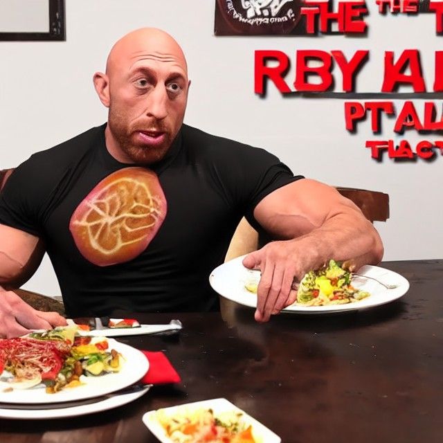 The Ryback is sitting down at the table to eat a delicious plate of ...