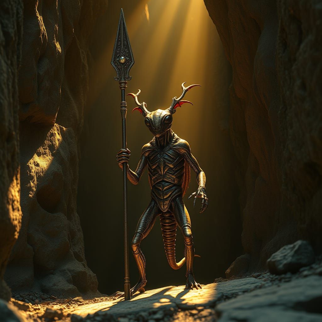 Insectoid Kobold Guards Cave - Regal Insectoid Guardian of t...