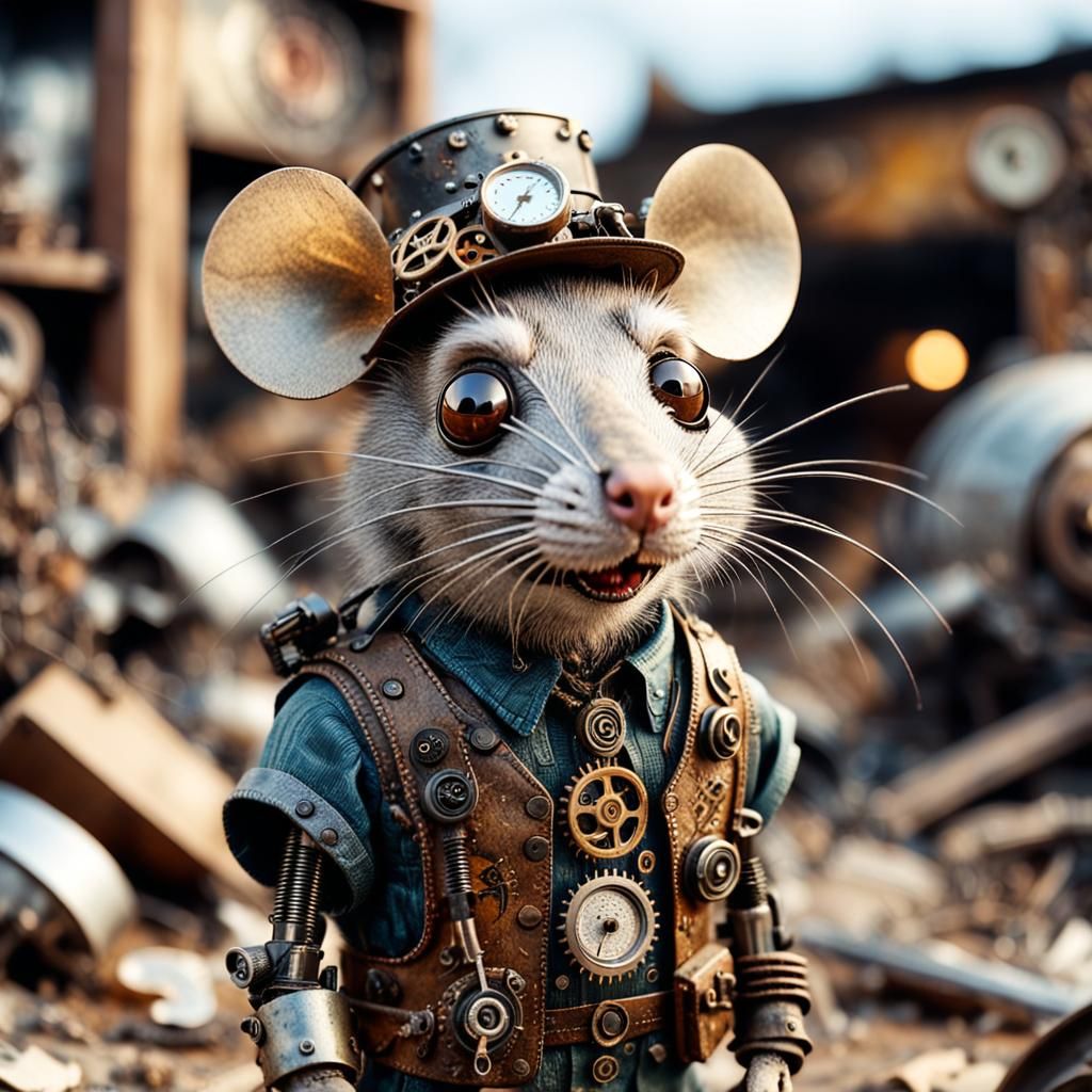 Steampunk Rat - Whimsical Steampunk Rat Made from Recycled M...