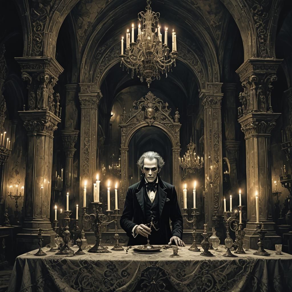 a lonely vampire at dinner time - AI Generated Artwork - NightCafe Creator