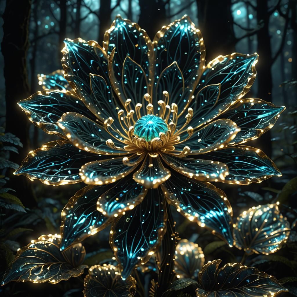 Sparkling Magical Filigree Flower in a Dark Forest - AI Generated ...