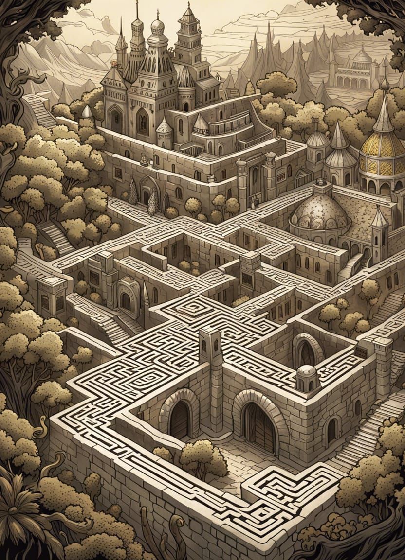 A Monochrome Maze of dungeons and hallways - AI Generated Artwork ...