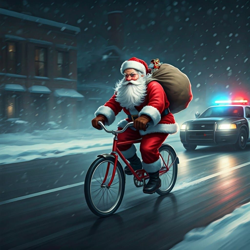 Santa on the Run - Santa Claus Flees Police on Vintage Bike ...