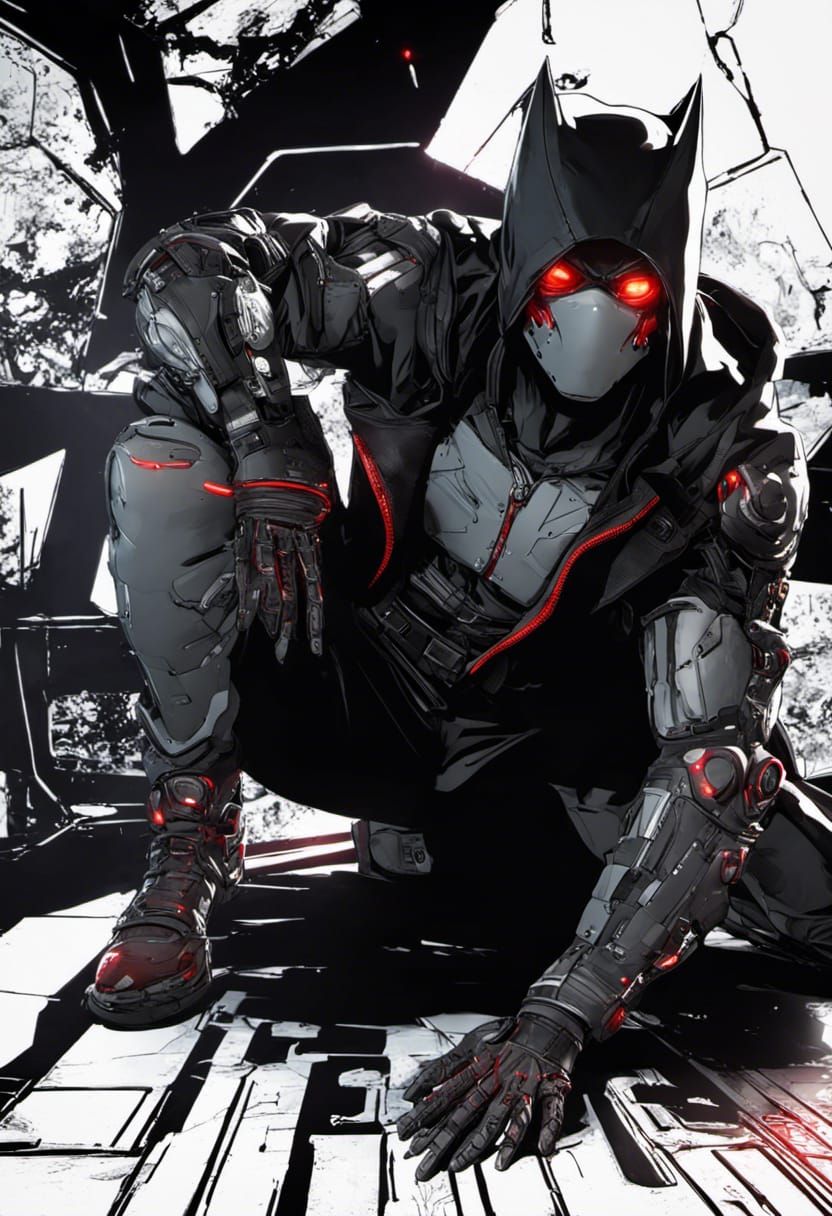 Cyberpunk Red Hood, The Red Hood, cybernetics, glowing eyes, Full Body ...