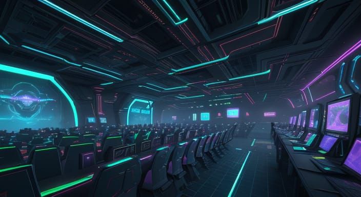 Cyberpunk Vault in Futuristic Cyberspace with Lapt... - AI Art