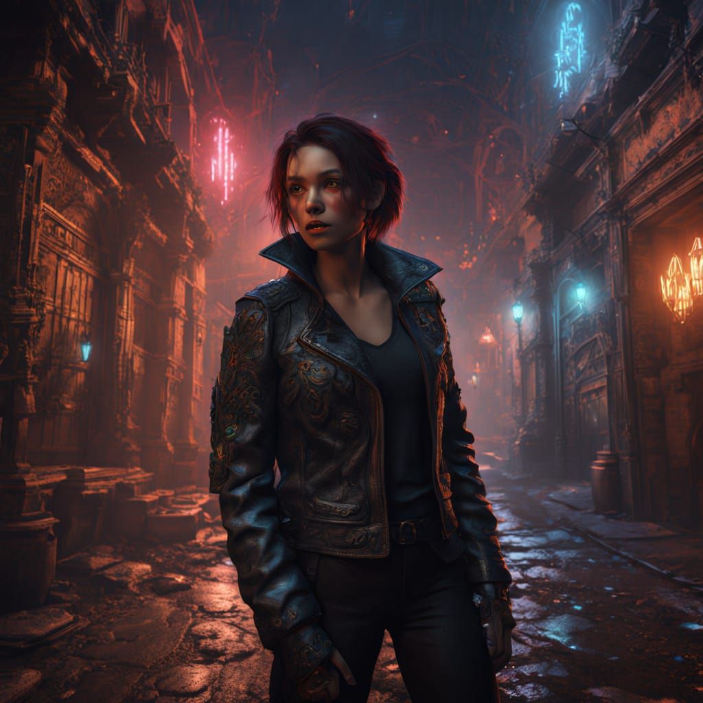 Gritty Vampire in Neon Alleyway - AI Art