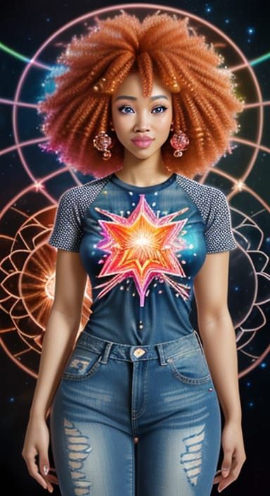 Symmetrical Afro Cyborg Goddess in Neon Starburst ... - AI Art