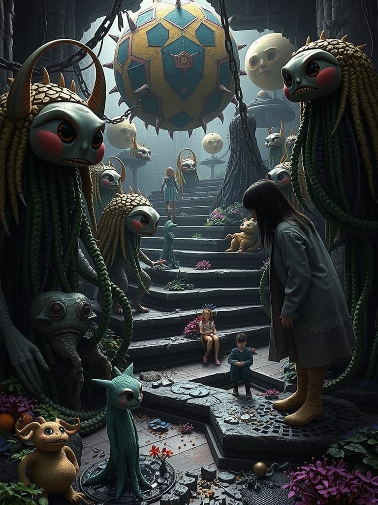 Create an image of a microscopic world of strange and unique creatures ...