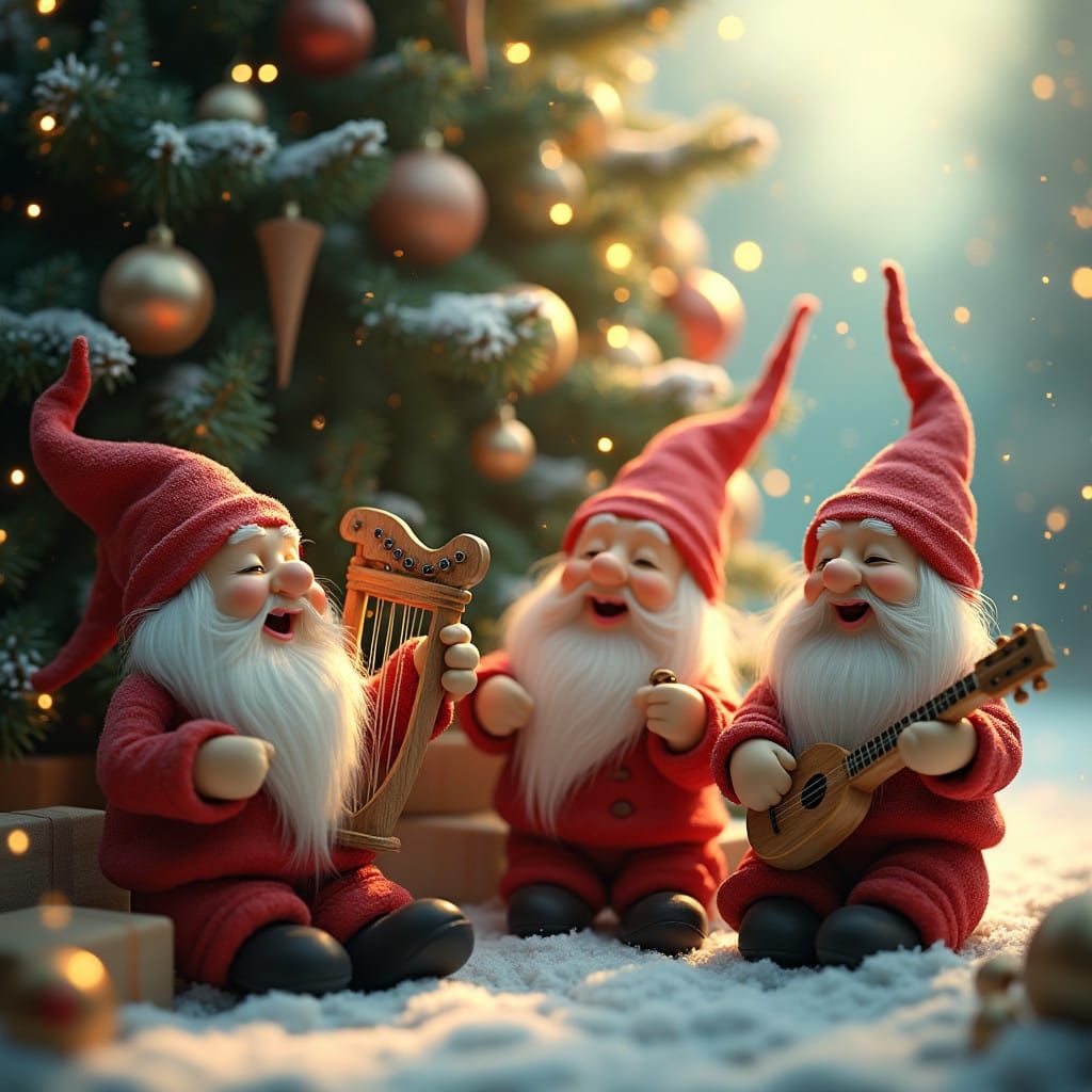 Danish Nisse playing musical instruments