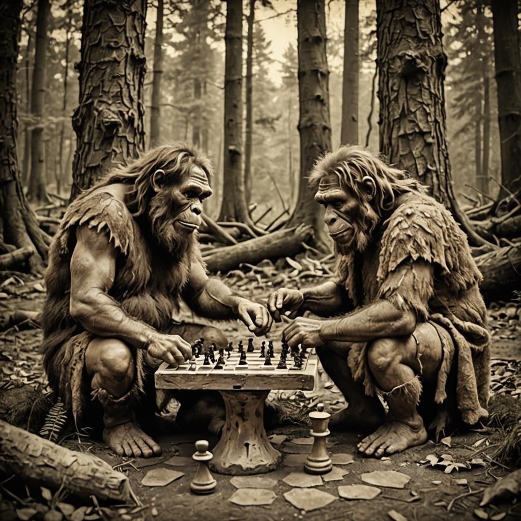 Neanderthals playing chess - AI Generated Artwork - NightCafe Creator