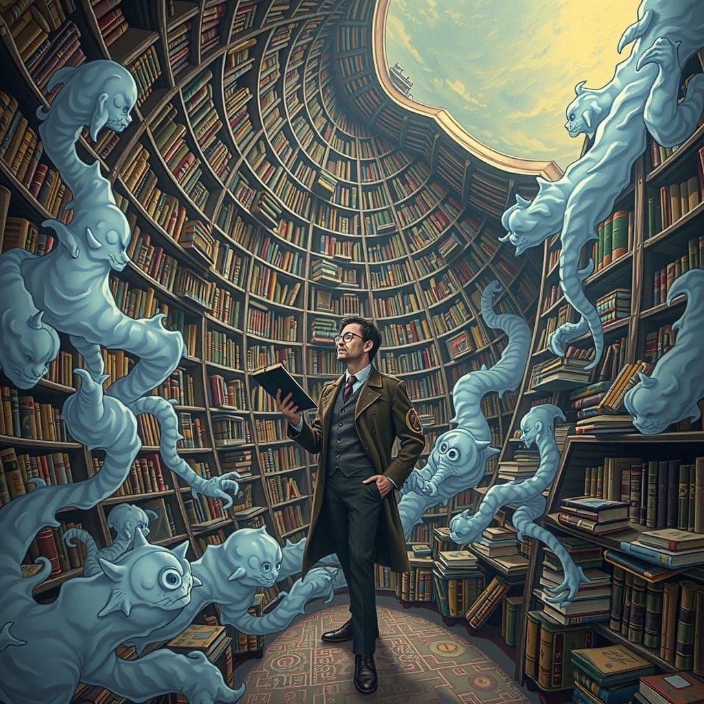 The Babele Library - Surrealist Librarian Lost in Infinite L...