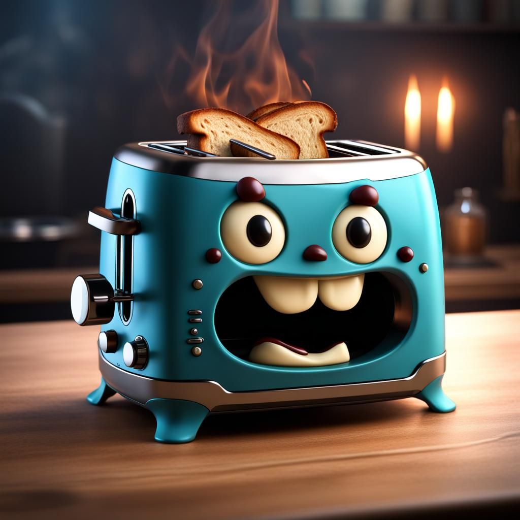 haunted very angry cute toaster with toast coming out of it haunted ...