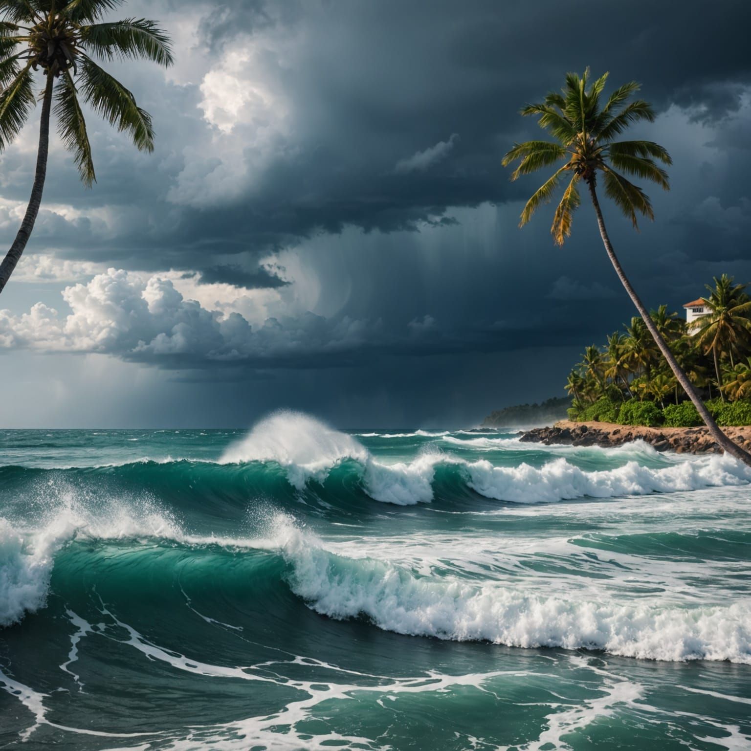 Turbulent Ocean Stormscape with Palm Trees - AI Art