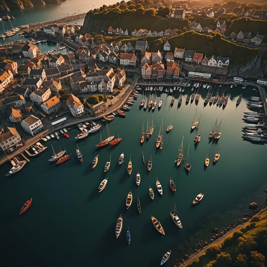 Drone view of a fantasy harbour full of boats. - AI Generated Artwork ...