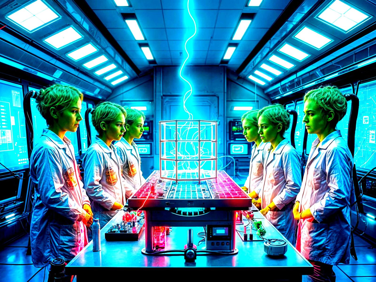 Neon-Lit Brainiacs Harness Energy in Futuristic La... - AI Art