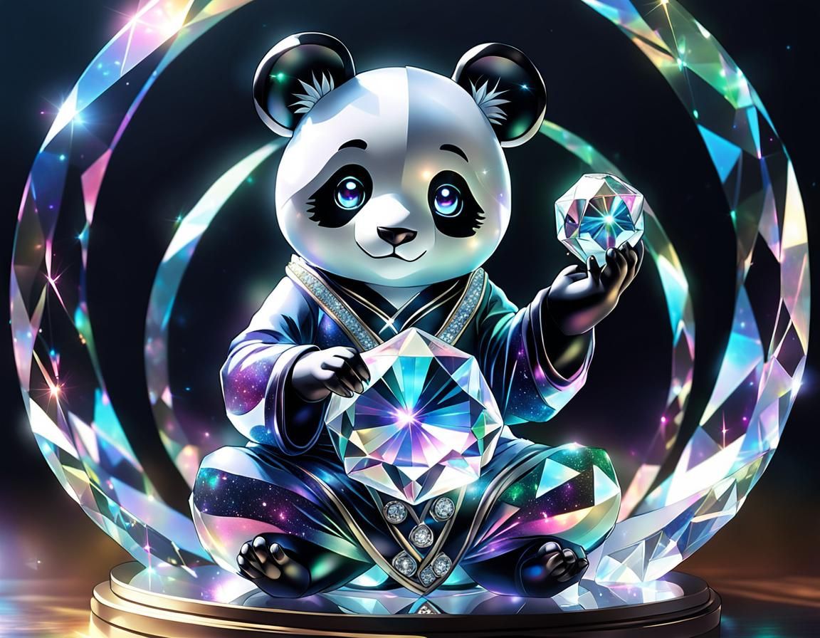A crystal panda goddess statue refracting light in Iridescent arcs - AI ...