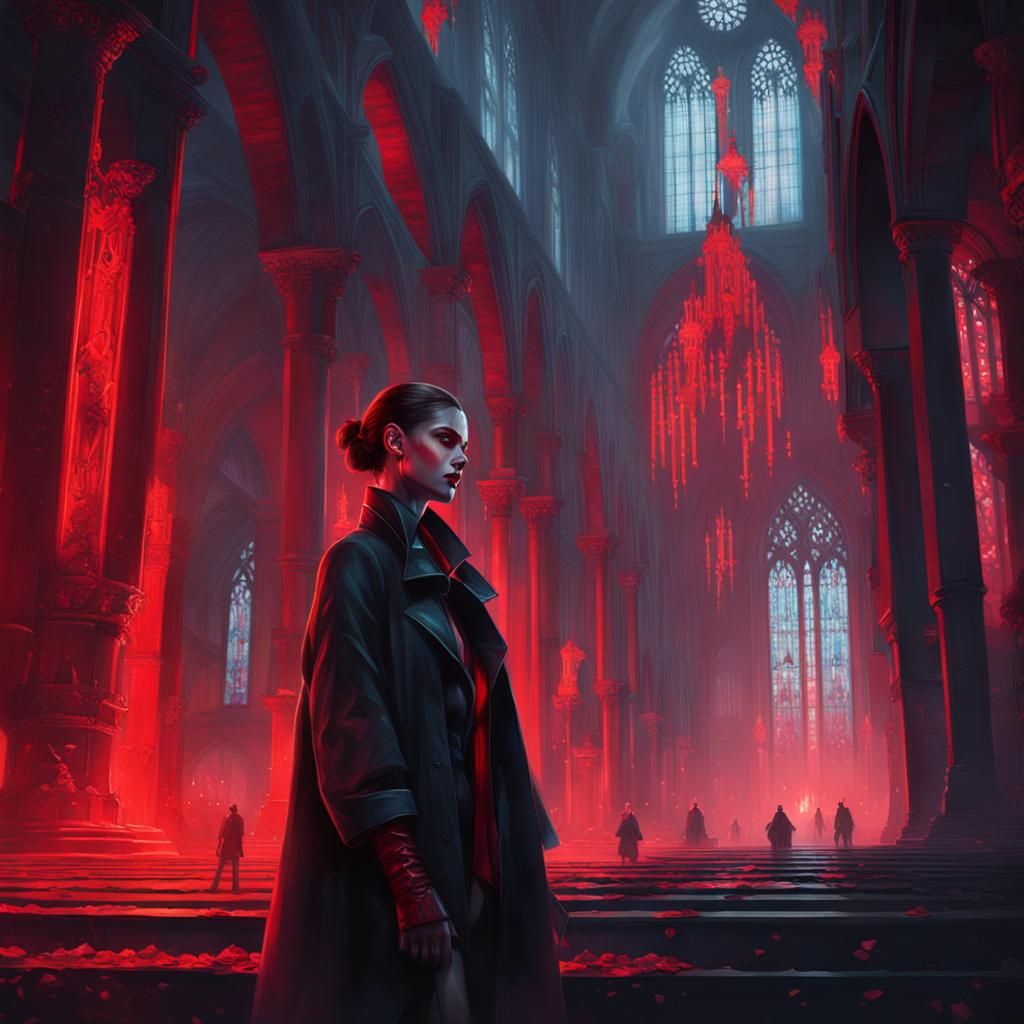 "female vampyr in cathedral, black and red, portrait, anna dittmann ...