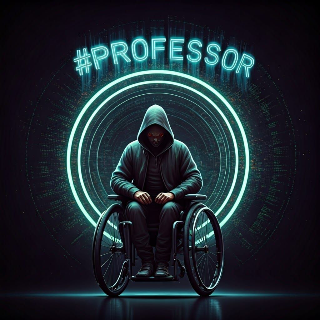 Cyberpunk Hacker in Wheelchair with Glowing X Hub ... - AI Art