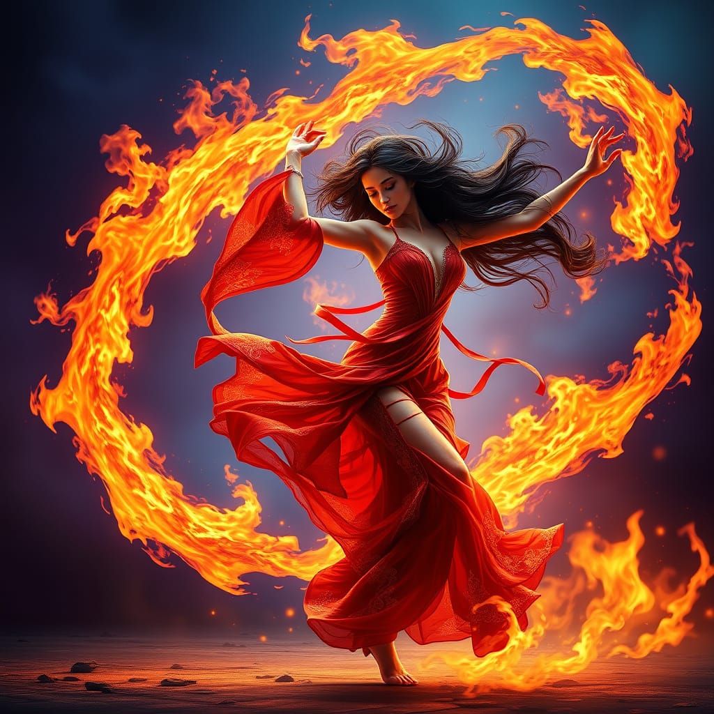 Beautiful Fire Dancer - Ethereal Fire Dancer in Vibrant Fant...