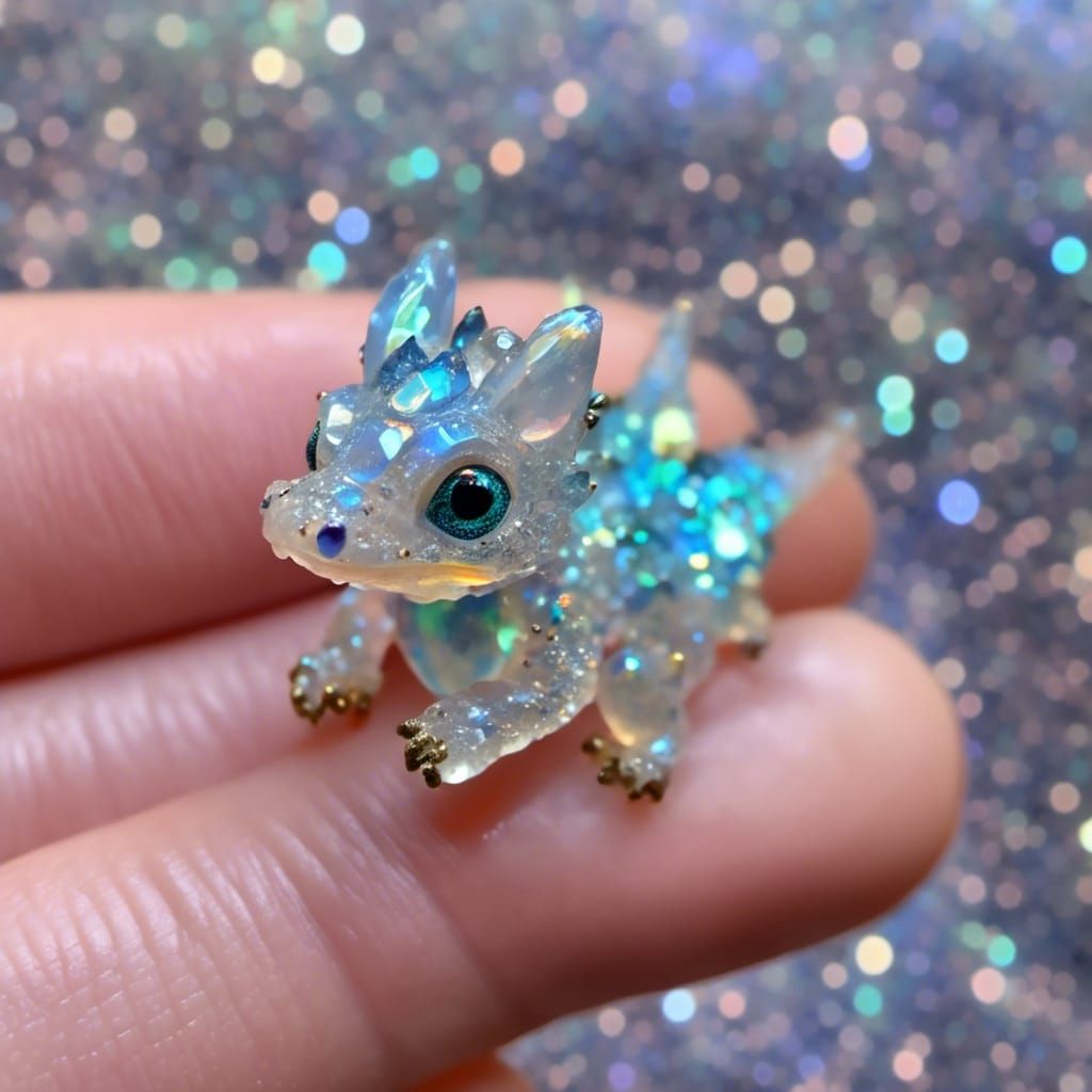 Close-Up Macro Micro-portrait: "Cute Baby Frosted Crystal Opal Dragon ...