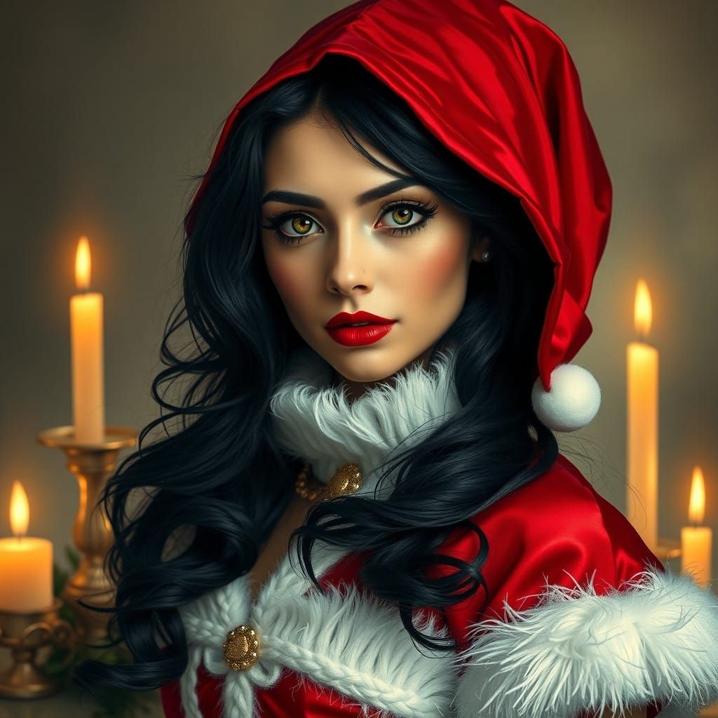 Christmas coming - Elegant Femme Fatale in Red Elf Costume