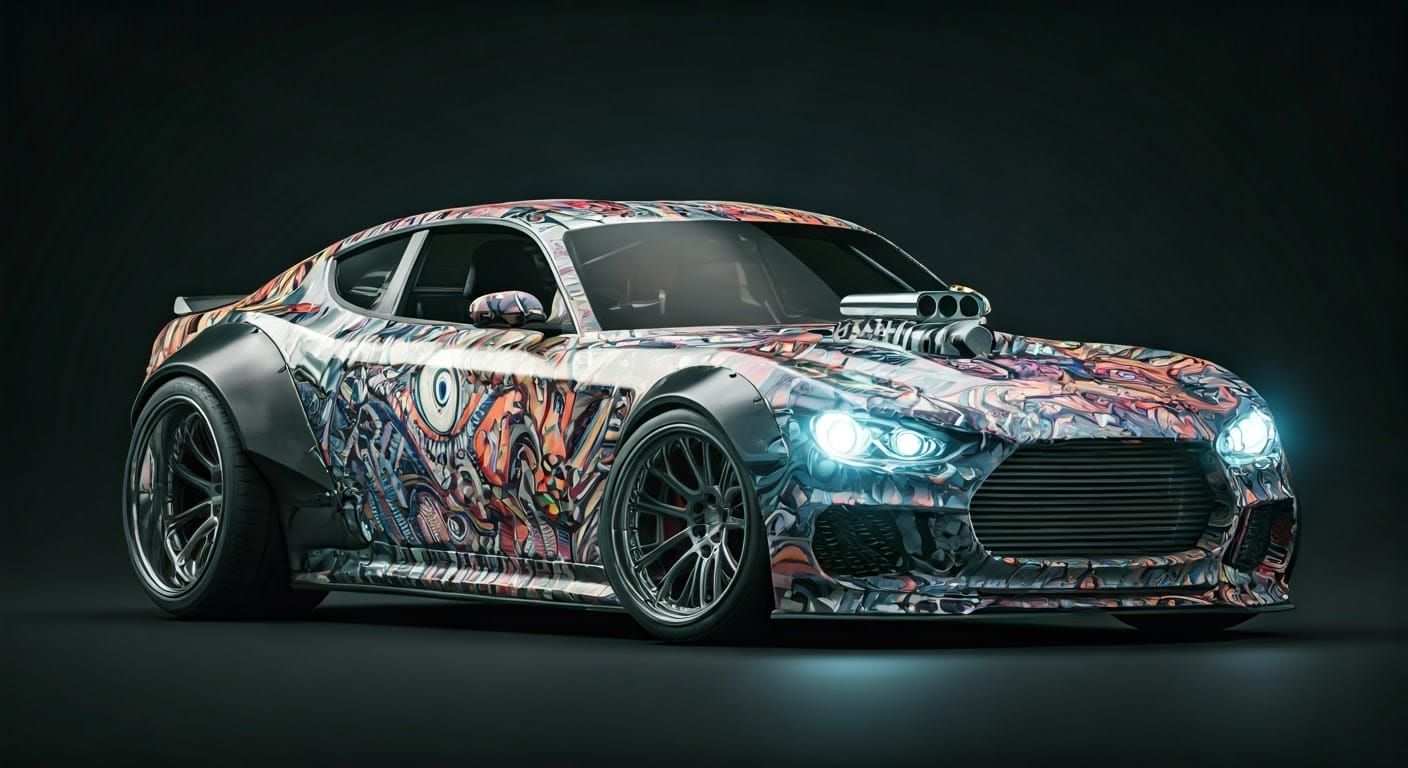 Futuristic Hot Rod Drift Car in Neon Cyberpunk Sty... - AI Art