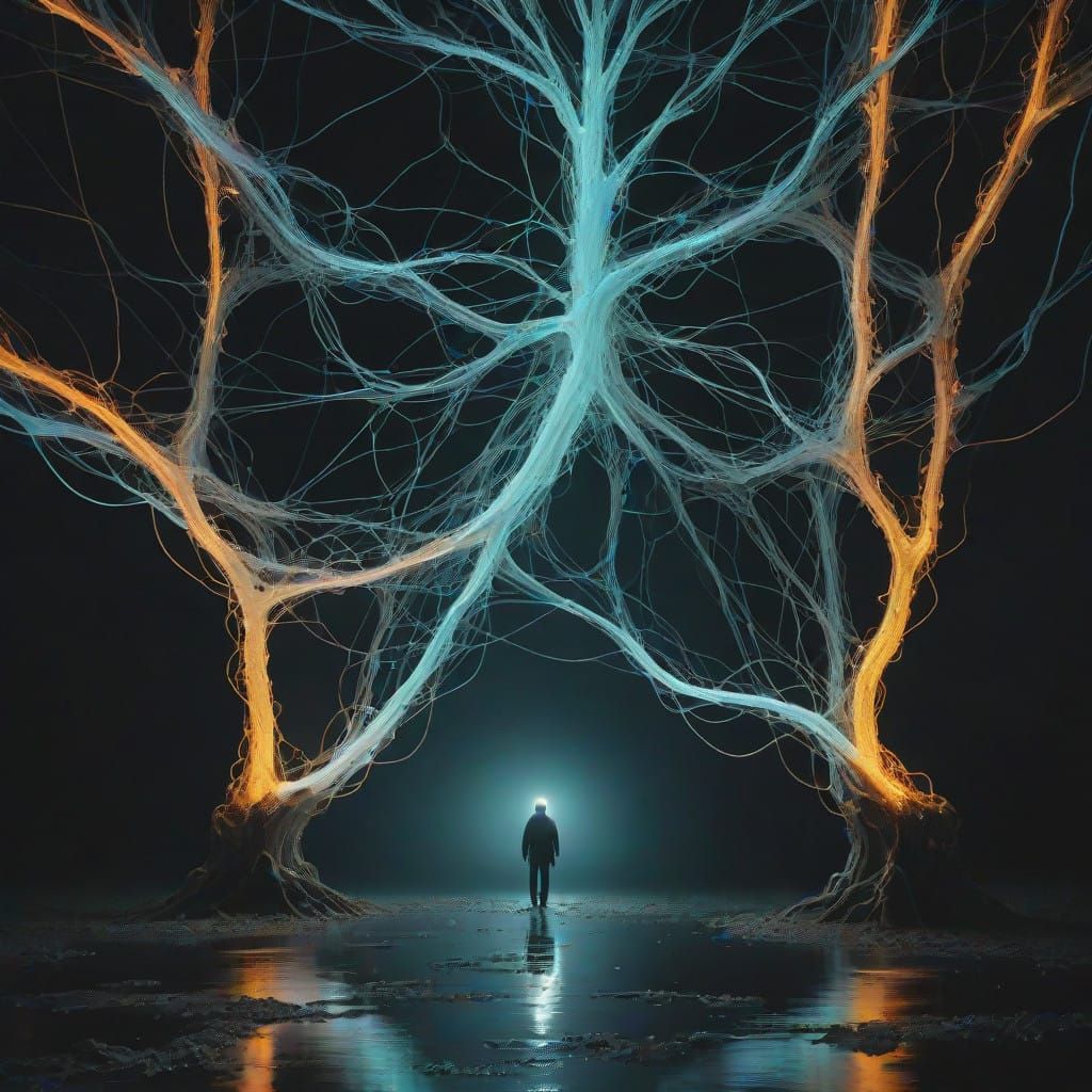 Glowing Neural Bridges Connect Isolated Nervous Sy... - AI Art
