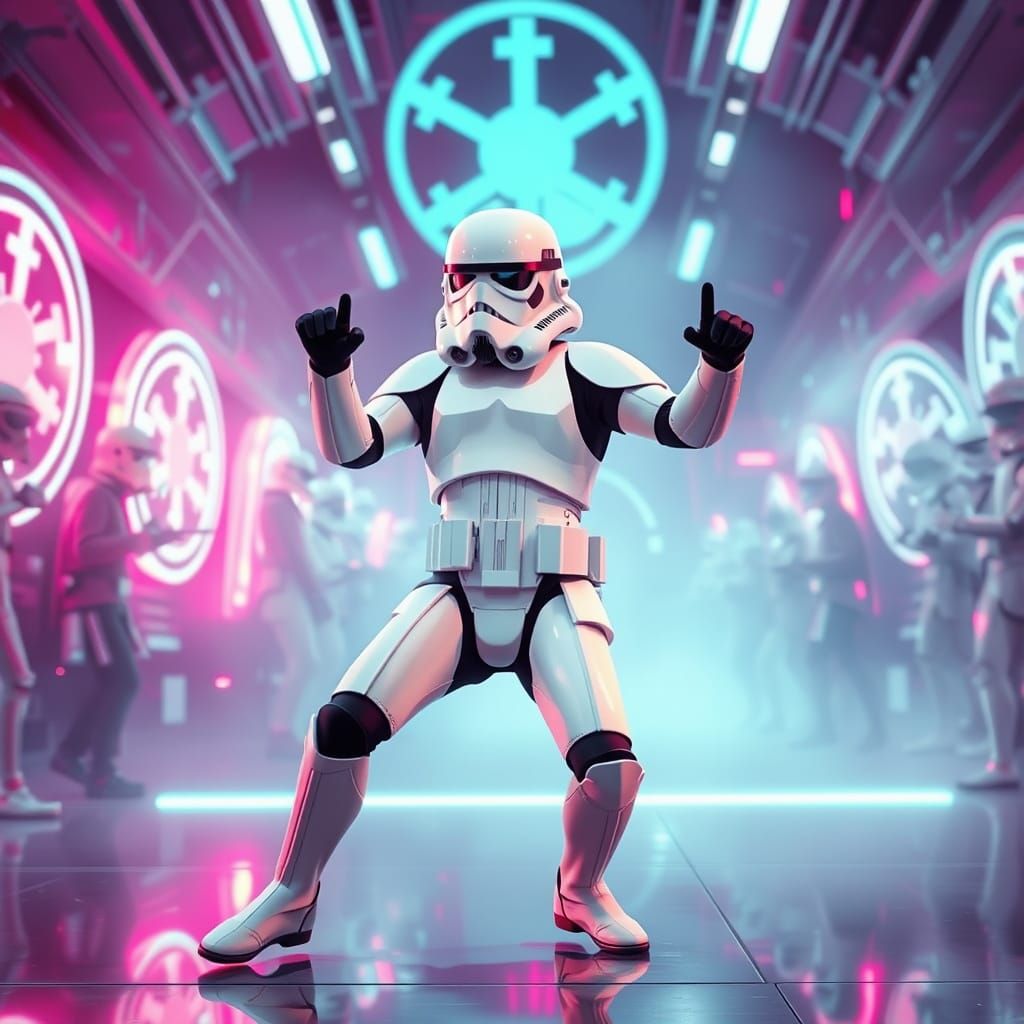 Stormtrooper Dancing in Vibrant Futuristic Style - AI Art