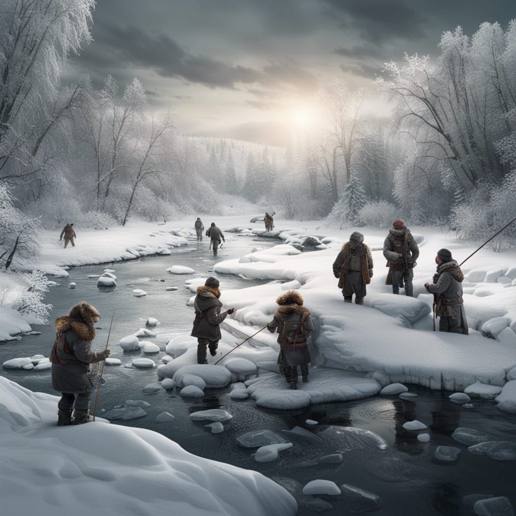 Eskimos fishing in Winter - AI Generated Artwork - NightCafe Creator