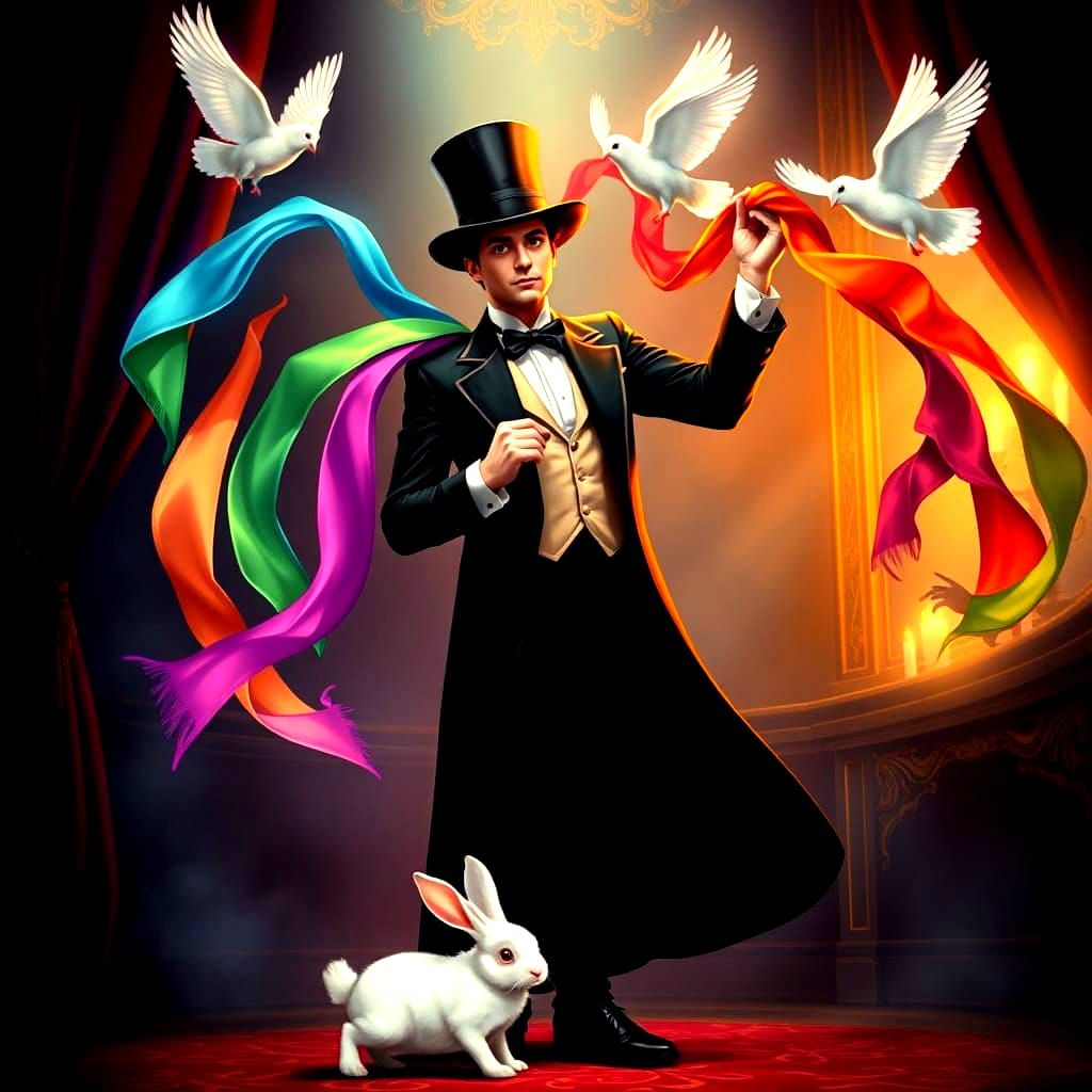 ~ The Magician ~ - Magician Enchants with Colorful Scarves a...