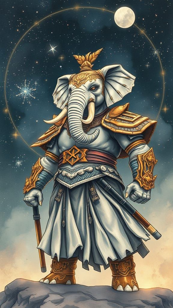 Samurai Elephant - Cyberpunk Samurai Elephant Warrior