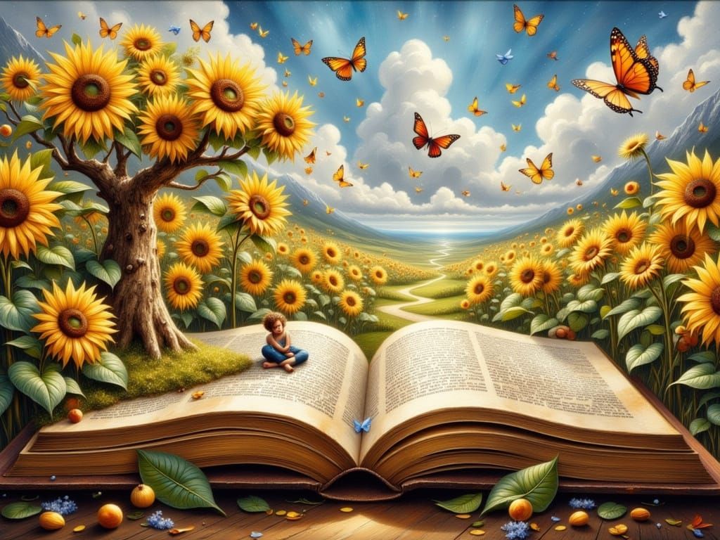 Sunflower inspired bookscape - Magical Realism Bookscapes wi...